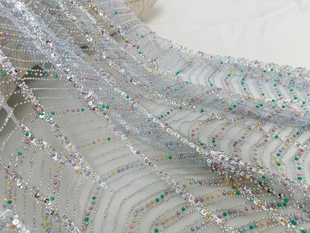 Blue Beaded Lace Fabric,prom Dress Fabric,haute Couture Fabric,fashion ...
