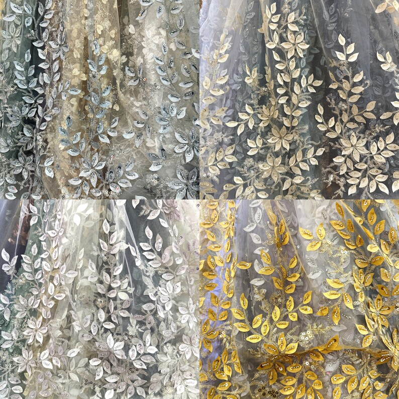 4 Colors Bead Tube Sequin Tulle Leaf Embroidery Lace Fabric,bling Lace ...