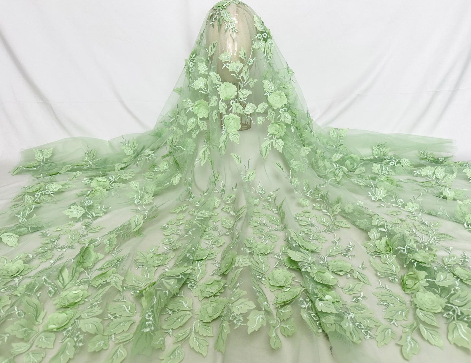 Soft Tulle Fabric, Flower Lace Fabric, Fashion 3d Flower Fabric, Mint ...