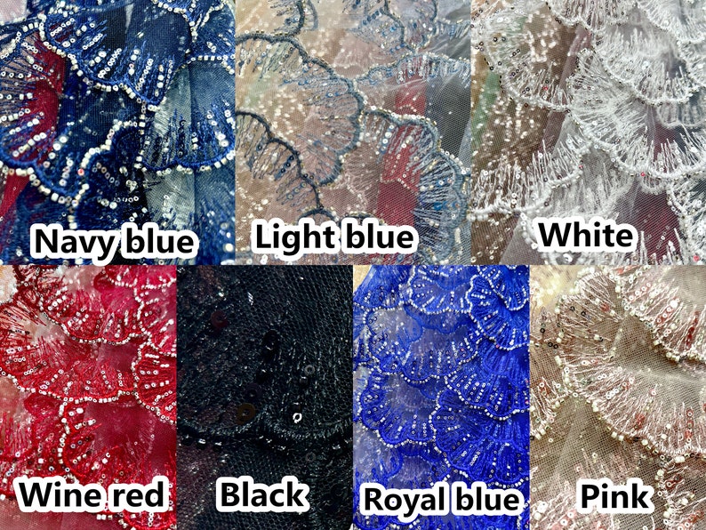 Light Blue Layers of Sequined Lace Fabric,sequins Lace Fabric,bridal ...