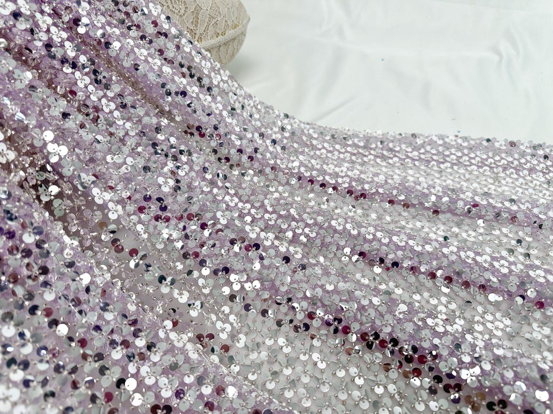 Purple 3D Sequin Floral Lace Fabric,glitter Tulle Fabric,for Dance ...