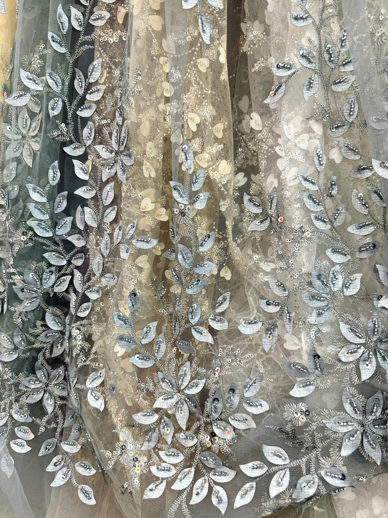 4 Colors Bead Tube Sequin Tulle Leaf Embroidery Lace Fabric,bling Lace ...