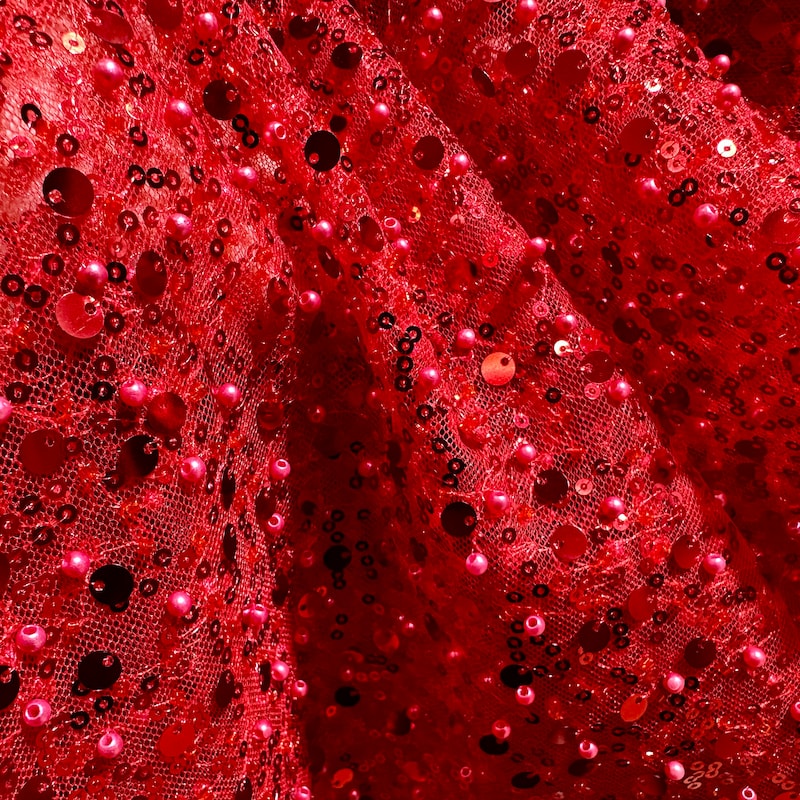 Red Beaded Lace Fabric - Etsy