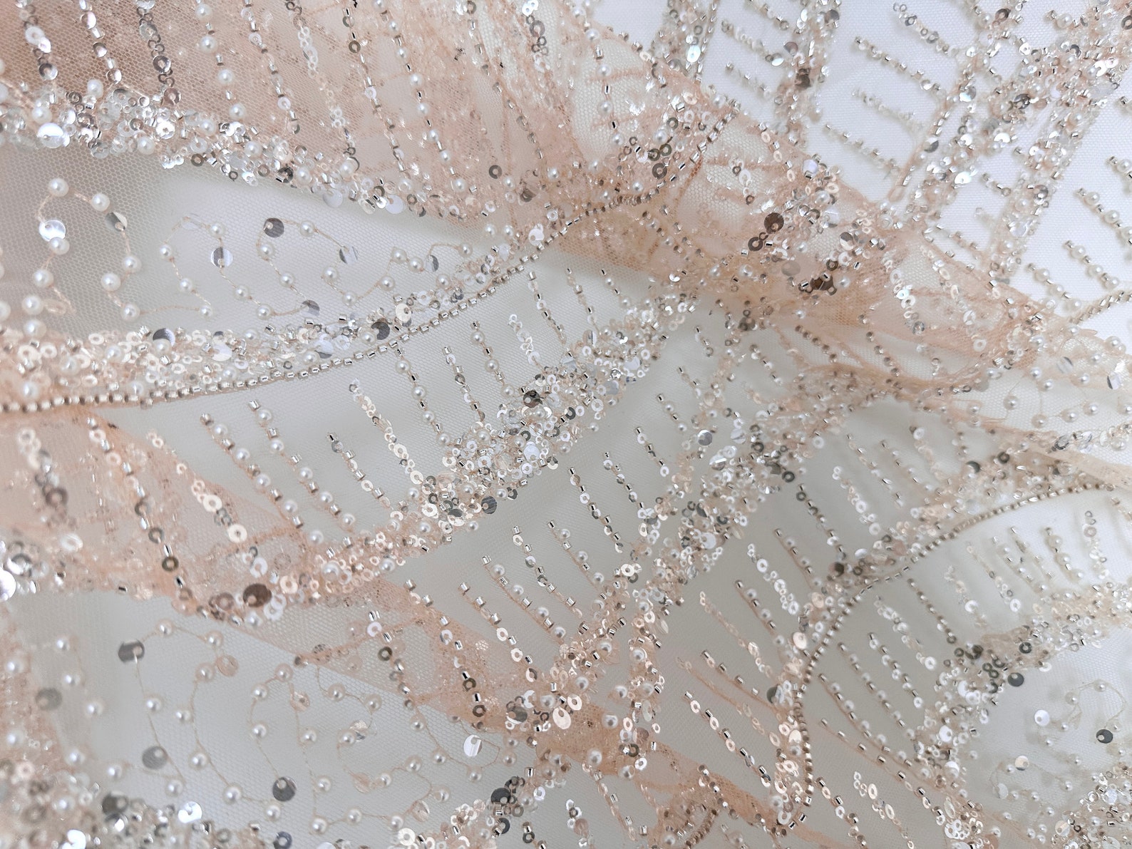Champagne Color Irregular Sequins Beaded Lace Fabric, Dress Fabric ...