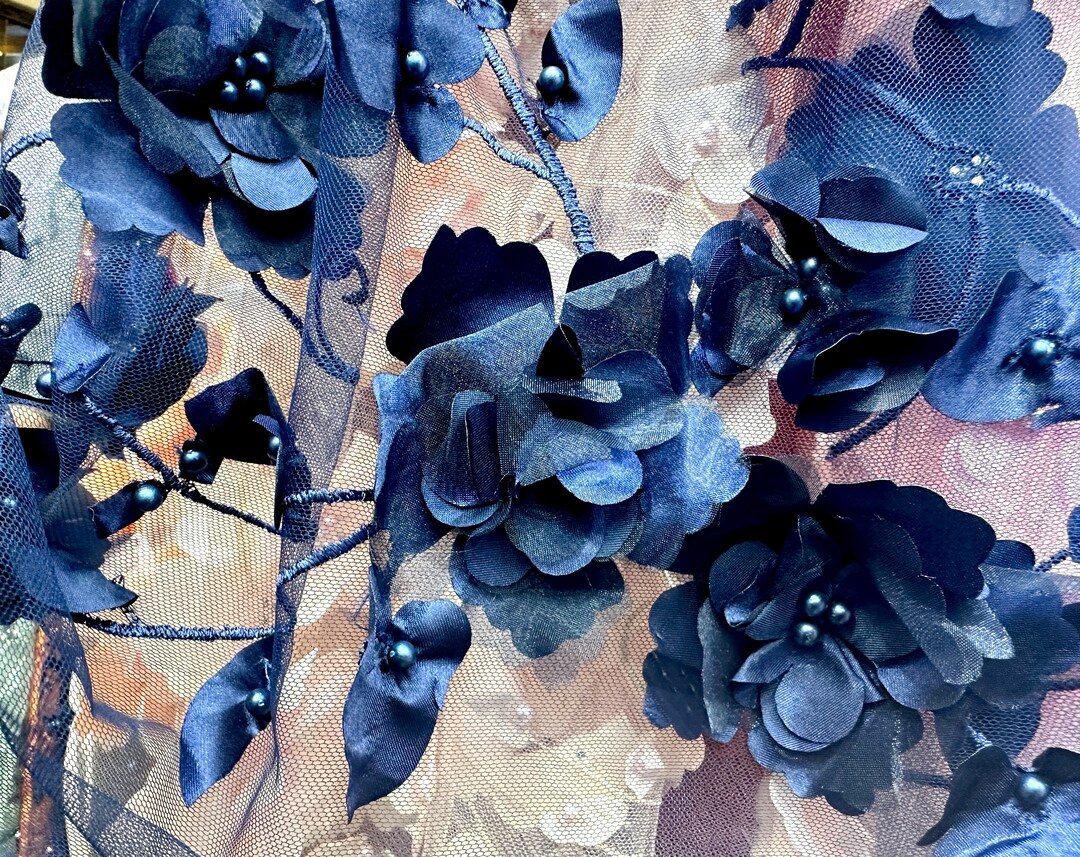 Navy Blue 3D Flower Embroidery Lace Fabric, Bridal Gown Fabric,lace ...
