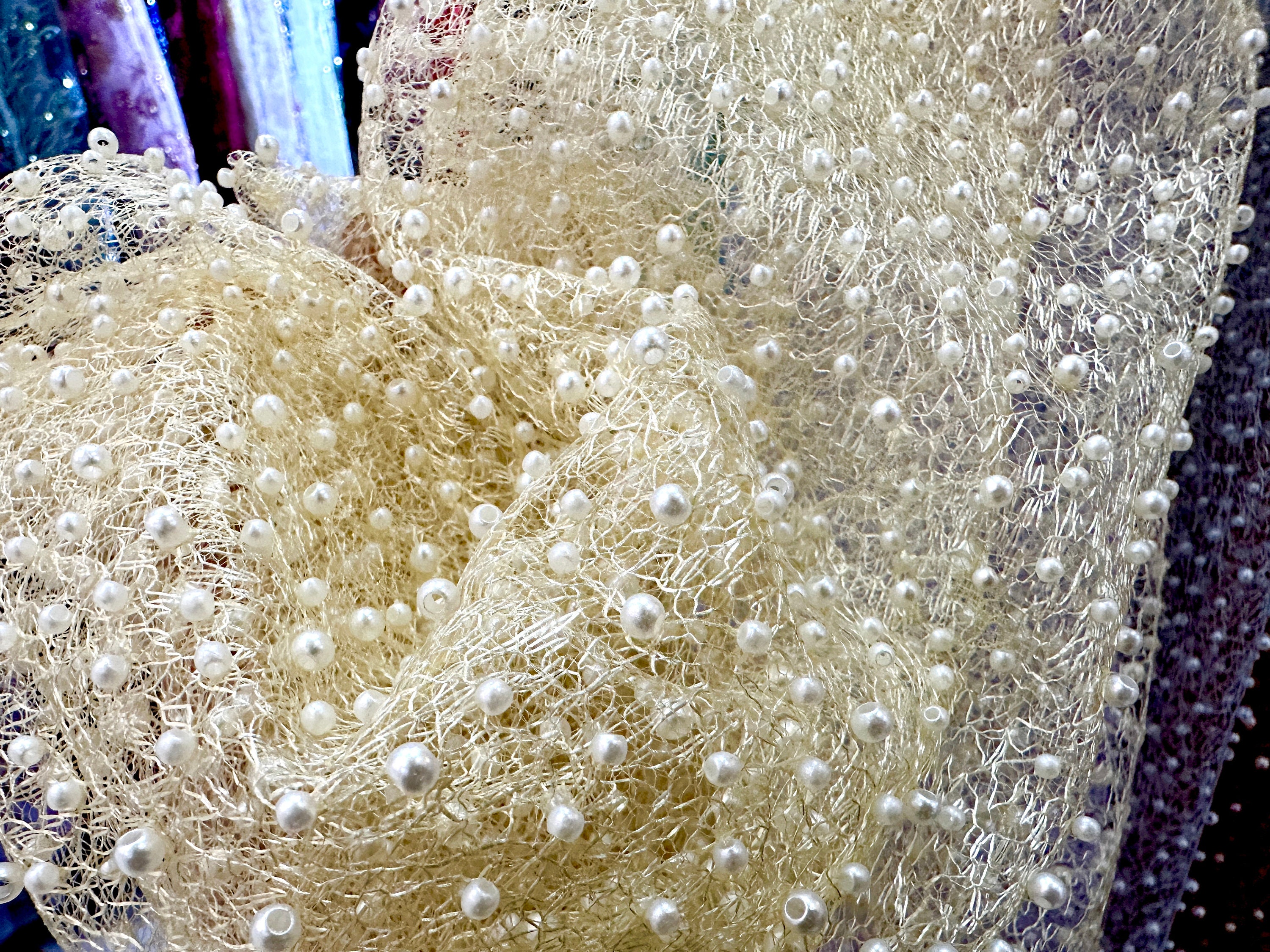 White Beaded Fabric,3d Mesh Fabric,heavy Bead Lace,mesh Materials,mesh ...