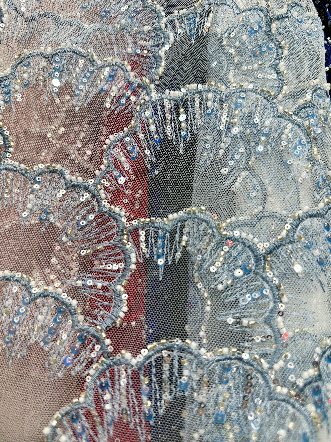 Light Blue Layers of Sequined Lace Fabric,sequins Lace Fabric,bridal ...