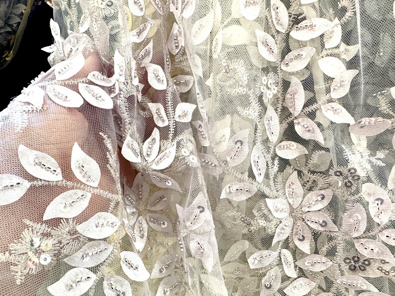 4 Colors Bead Tube Sequin Tulle Leaf Embroidery Lace Fabric,bling Lace ...