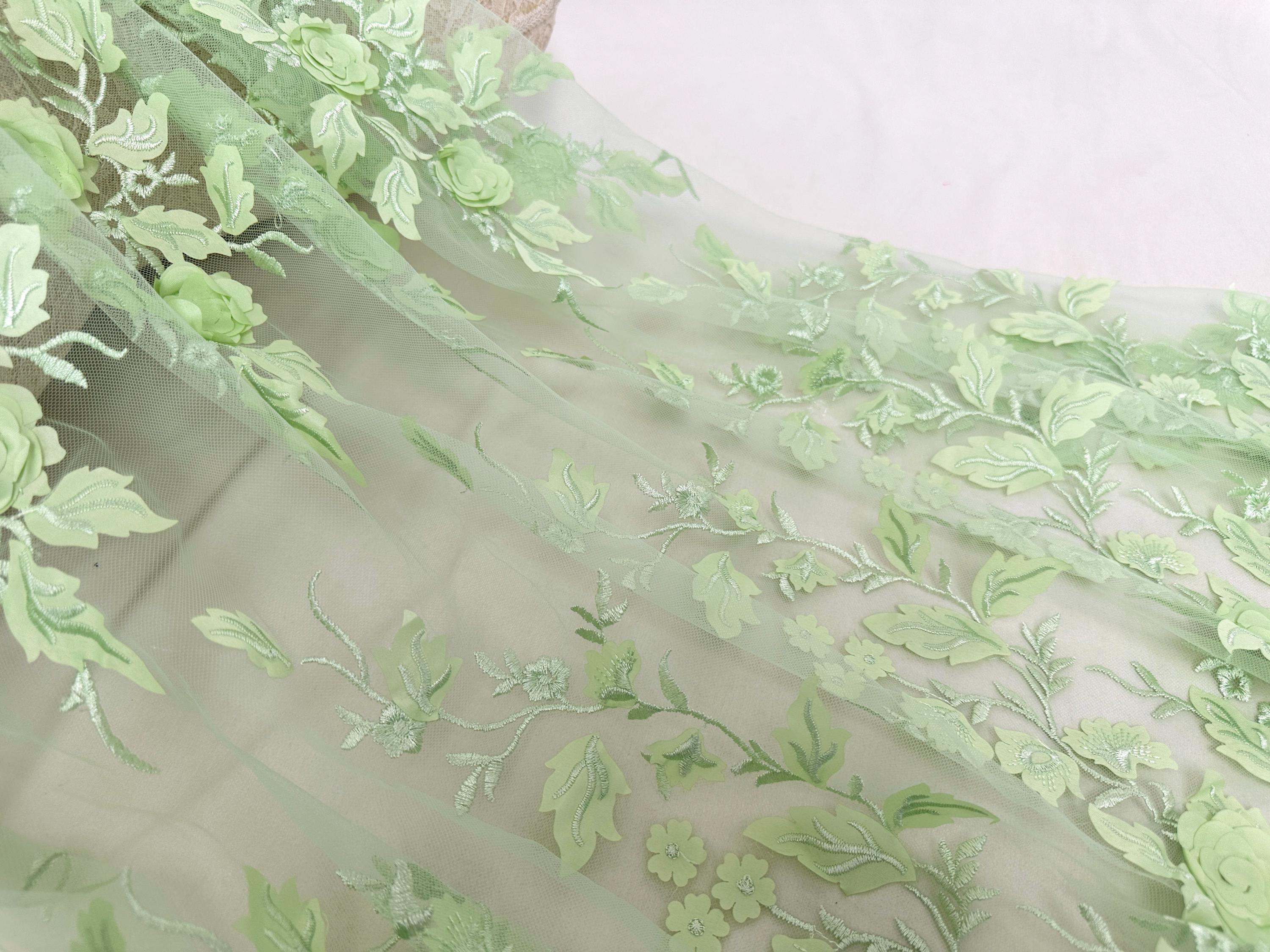 Soft Tulle Fabric, Flower Lace Fabric, Fashion 3d Flower Fabric, Mint ...