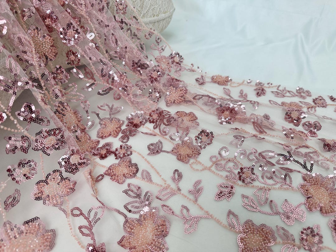 Dark Pink Floral Lace Fabric,sequin Floral Tulle Fabric,lace Mesh,prom ...