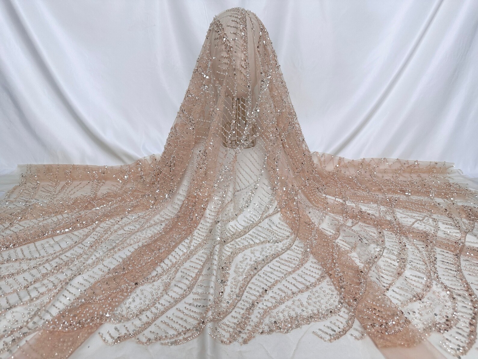 Champagne Color Irregular Sequins Beaded Lace Fabric, Dress Fabric ...