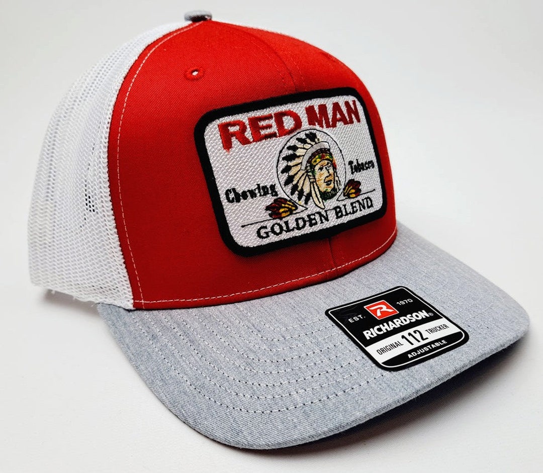Richardson 112 Red Man Embroidered Patch Mesh Snapback Hat Cap - Etsy