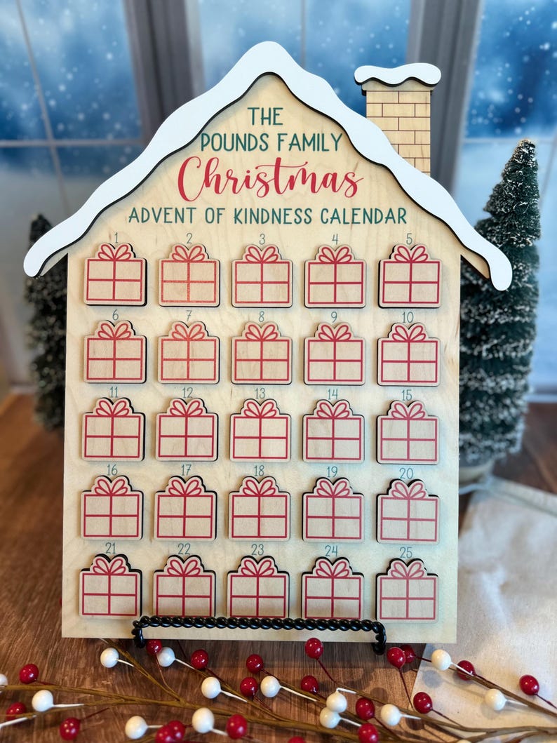 Advent Calendar of Kindness for Kids, Wood Christmas Countdown for ...