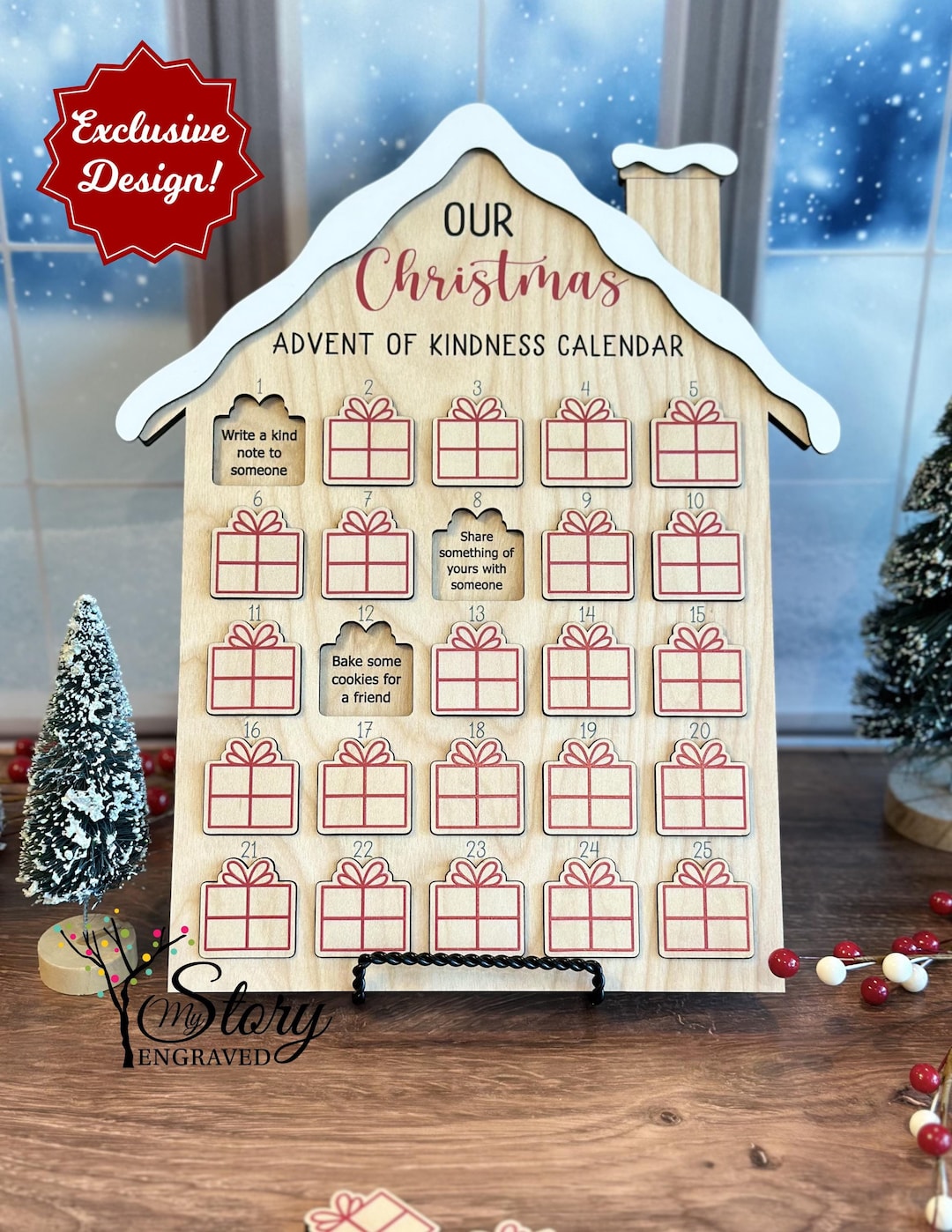 Advent Calendar of Kindness for Kids, Wood Christmas Countdown for ...