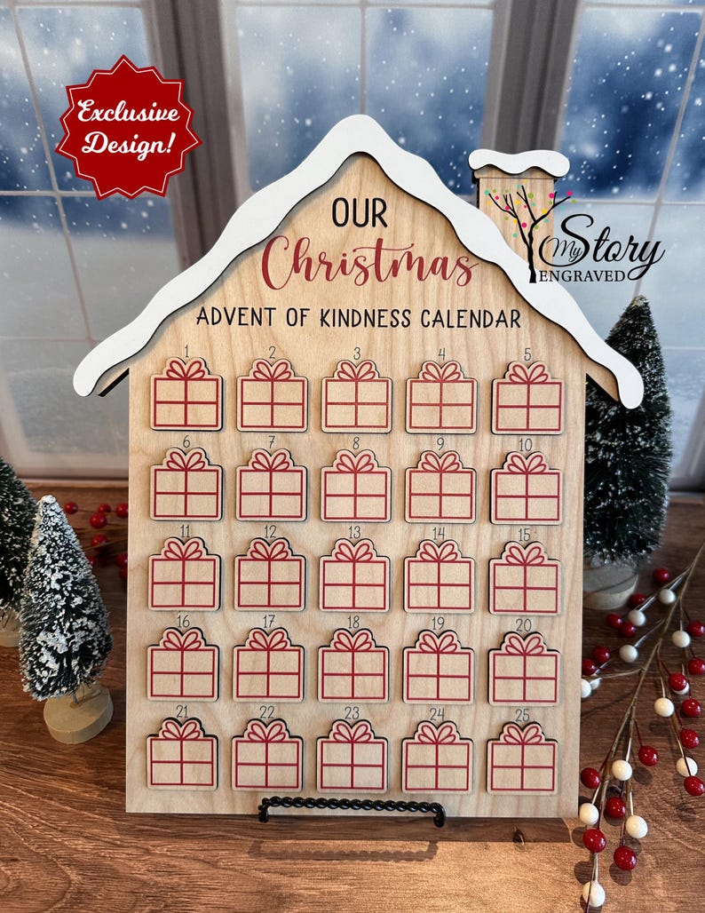Advent Calendar of Kindness for Kids, Wood Christmas Countdown for ...