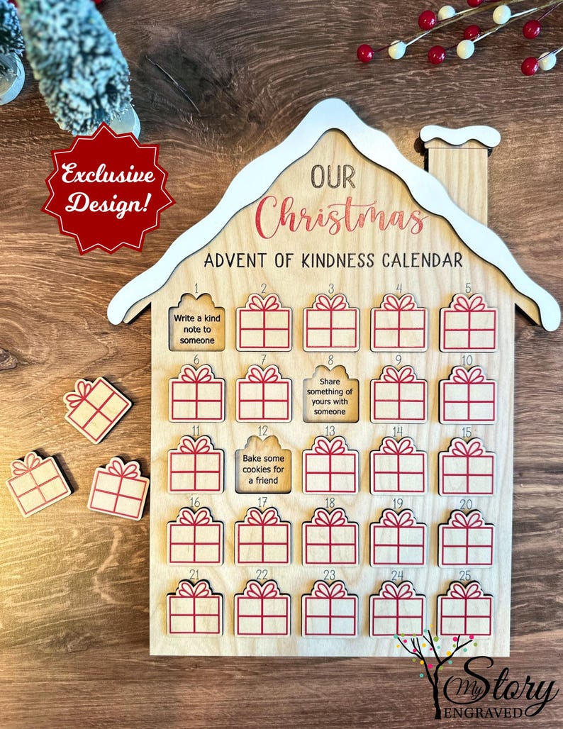 Advent Calendar of Kindness for Kids, Wood Christmas Countdown for ...