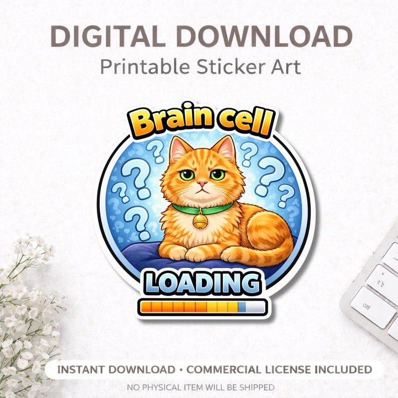 Brain Cell Loading, Orange Tabby Cat Digital Sticker – High Resolution ...