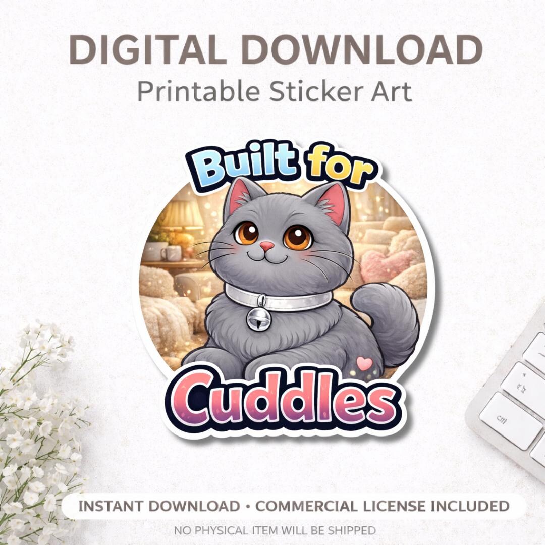 Built for Cuddles Grey British Shorthair Cat Digital Sticker – High ...