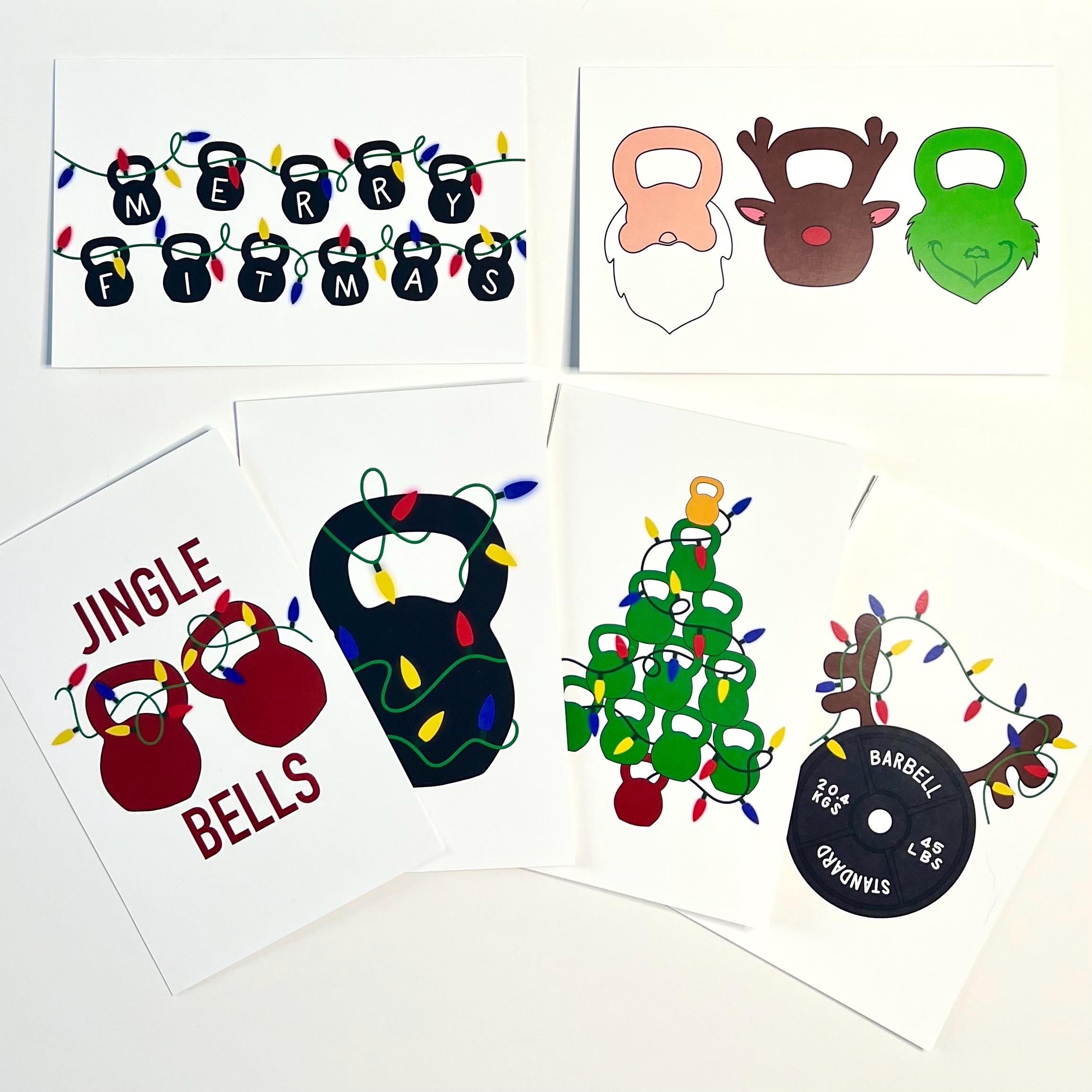 6 Pack Weightlifting Christmas Blank Greeting Card With Envelope, Gym ...