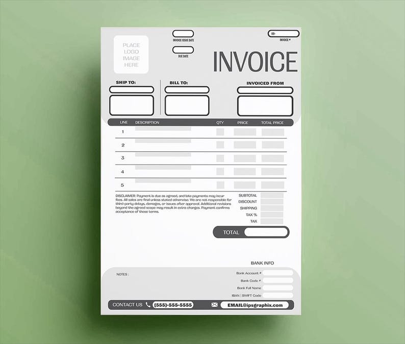 Simple Invoice Printable Prefillable Template - Etsy