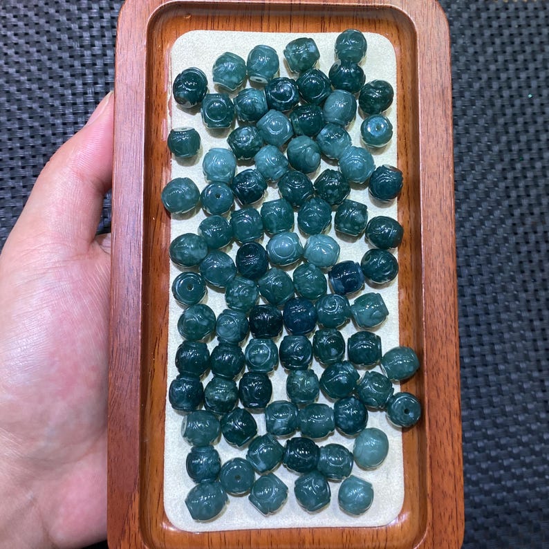 Hand-carved Jadeite Barrel Bead, Floral Pattern, 10mm - Etsy