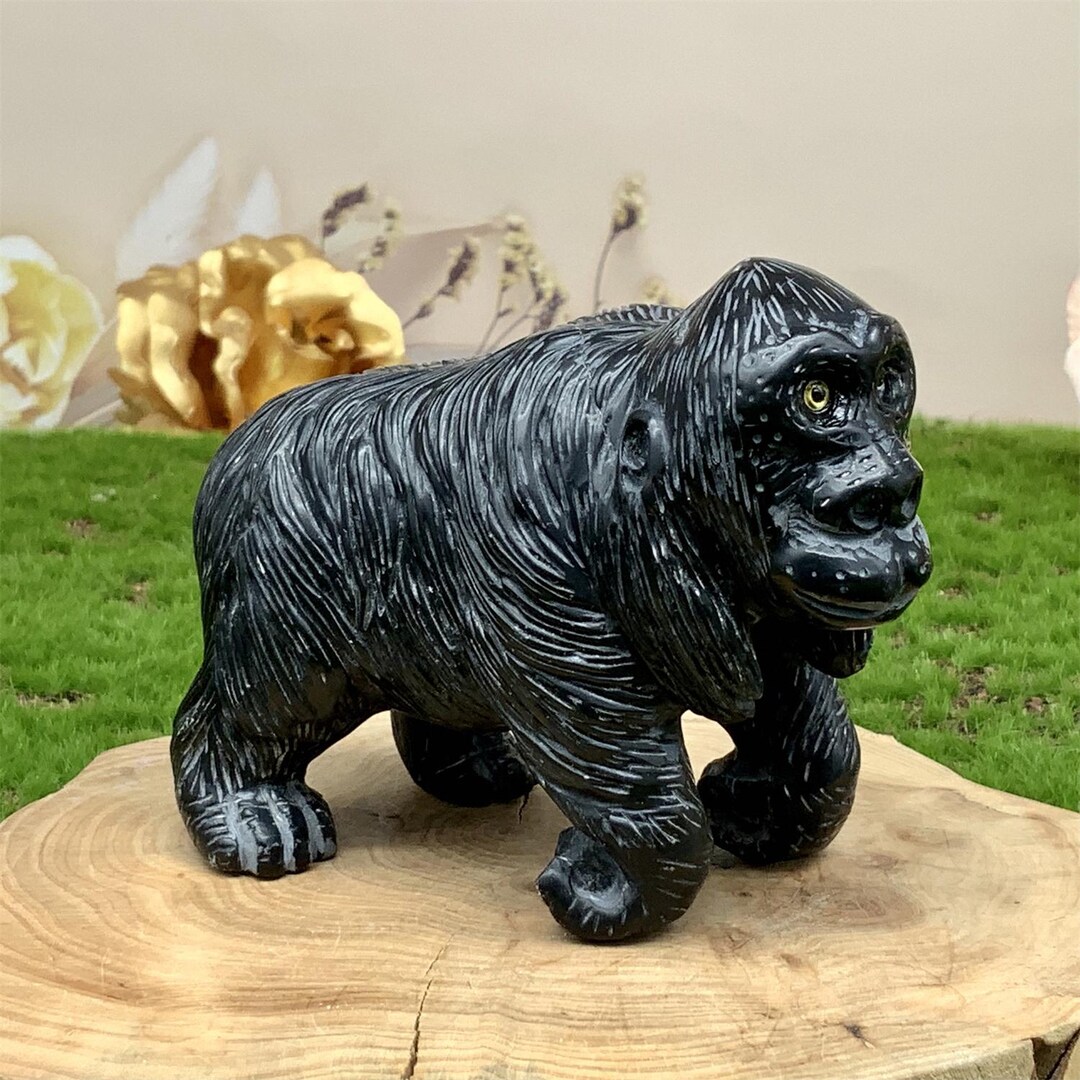 Hand-carved Obsidian Gorilla Statue: Animal Figurine Decor - Etsy
