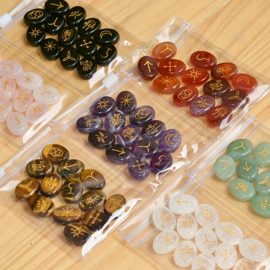 Crystal Rune Stone Set of 13, Hand-painted Divination Runes for ...