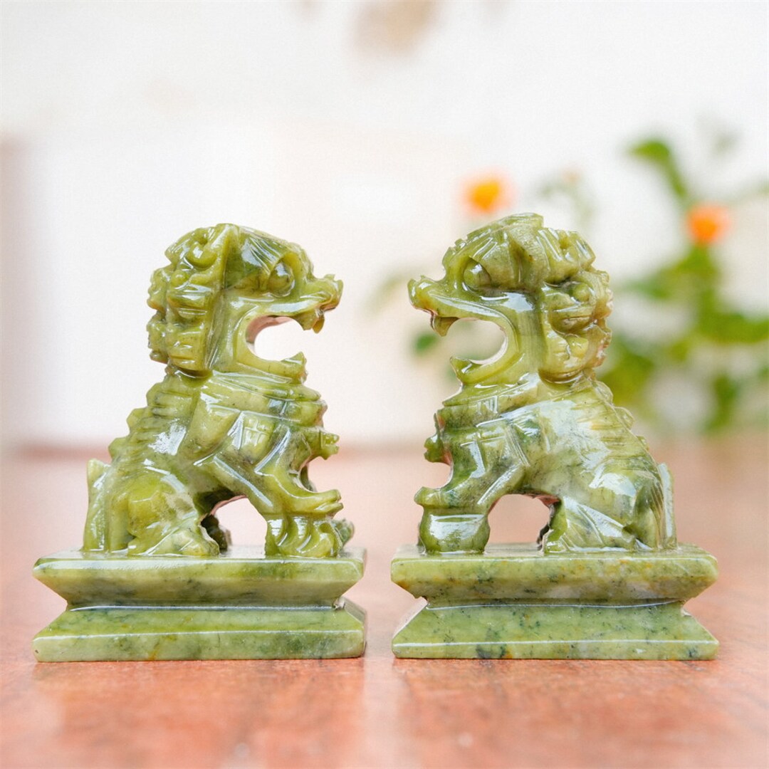 Hand-carved Green Jade Lion Statues: Feng Shui Home Decor Gifts - Etsy