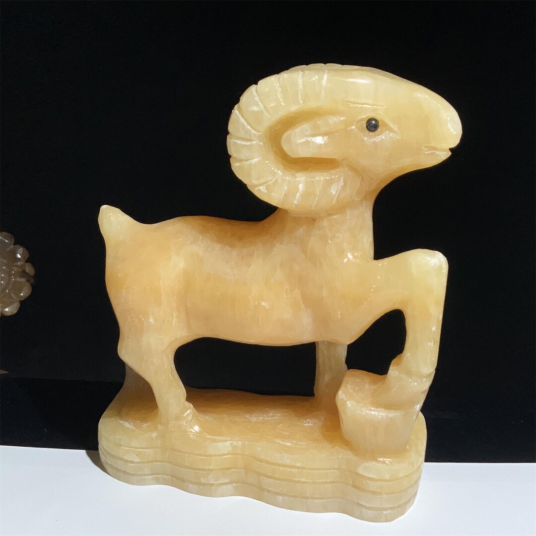 Fengshui Natural Burmese Yellow Jade Goat With Ingot Carving, Hand ...