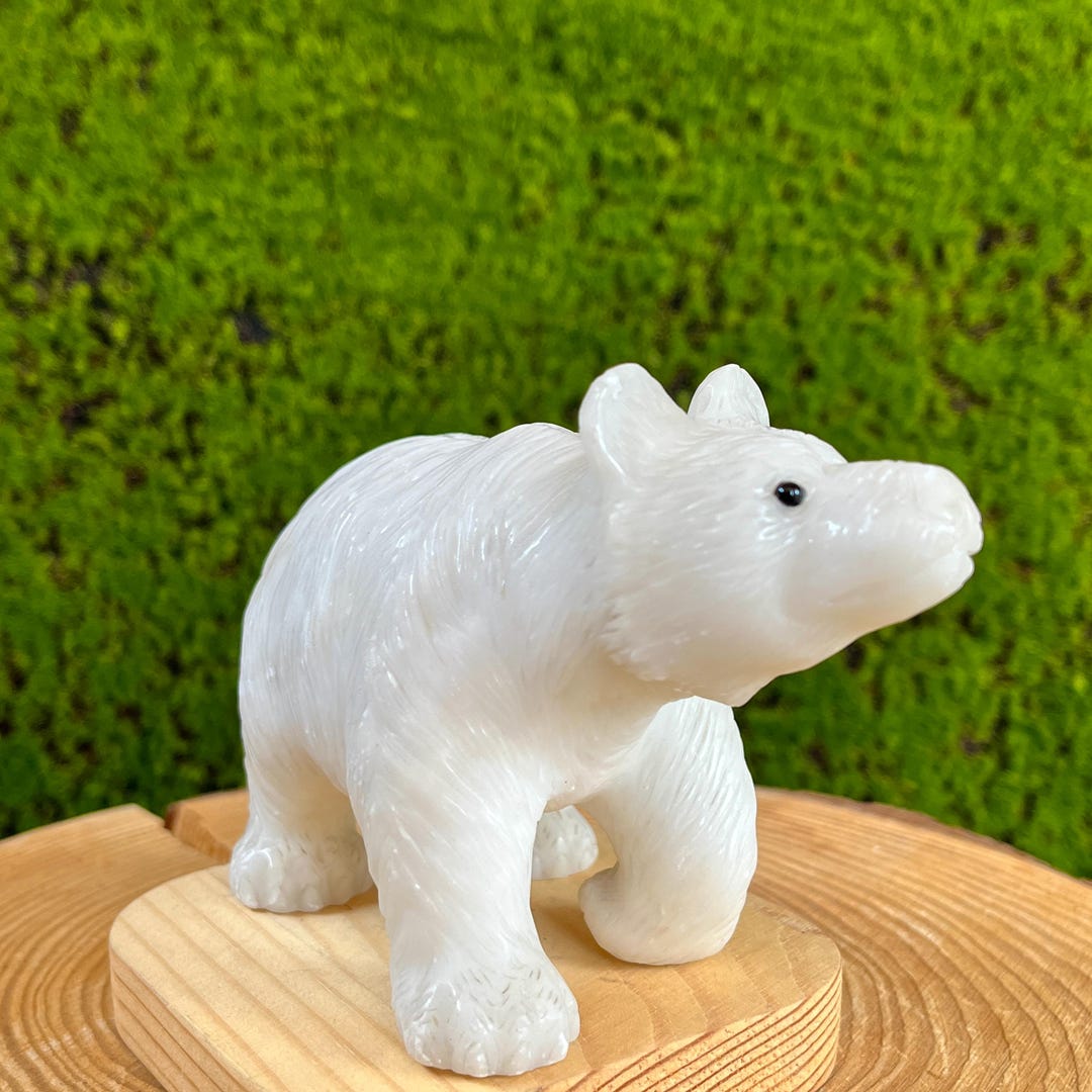 Hand Carved Hanbai Jade Bear: Crystal Animal Sculpture, Healing Totem ...
