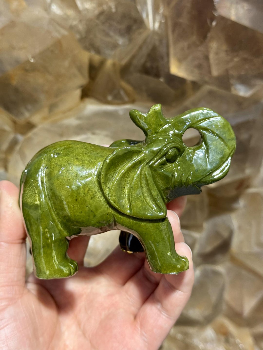 Hand-carved Green Jade Elephant Statue, Housewarming Ornament Gifts ...