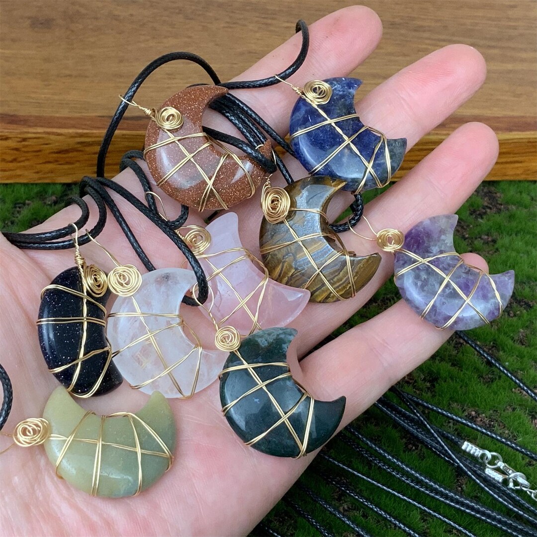 Moon Shape Crystal Wire Wirp Pendant, Crystal Moons Shape Necklace ...