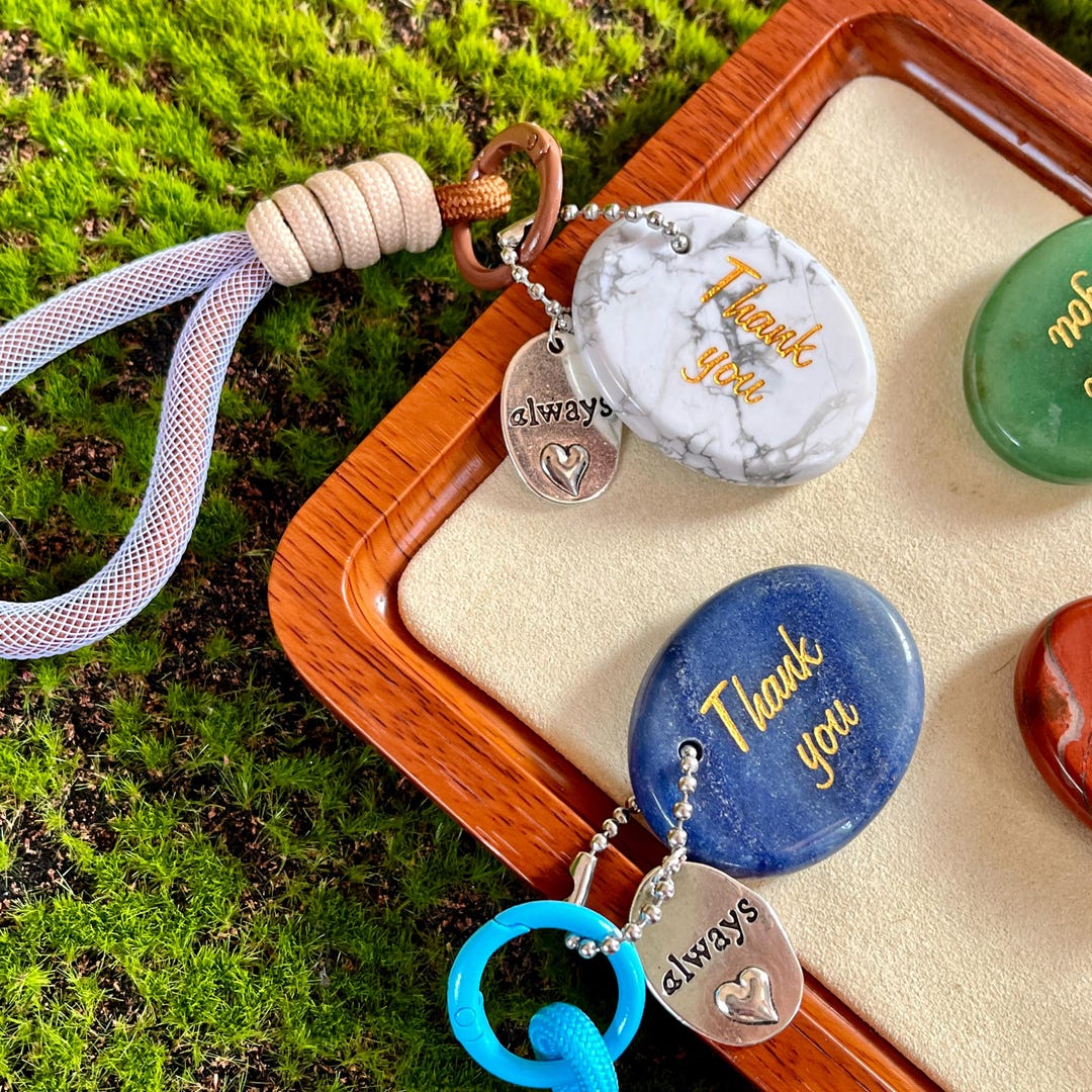 Thank You Crystal Keychain: Macaron Palm Stone Charm, Gratitude Gift - Etsy