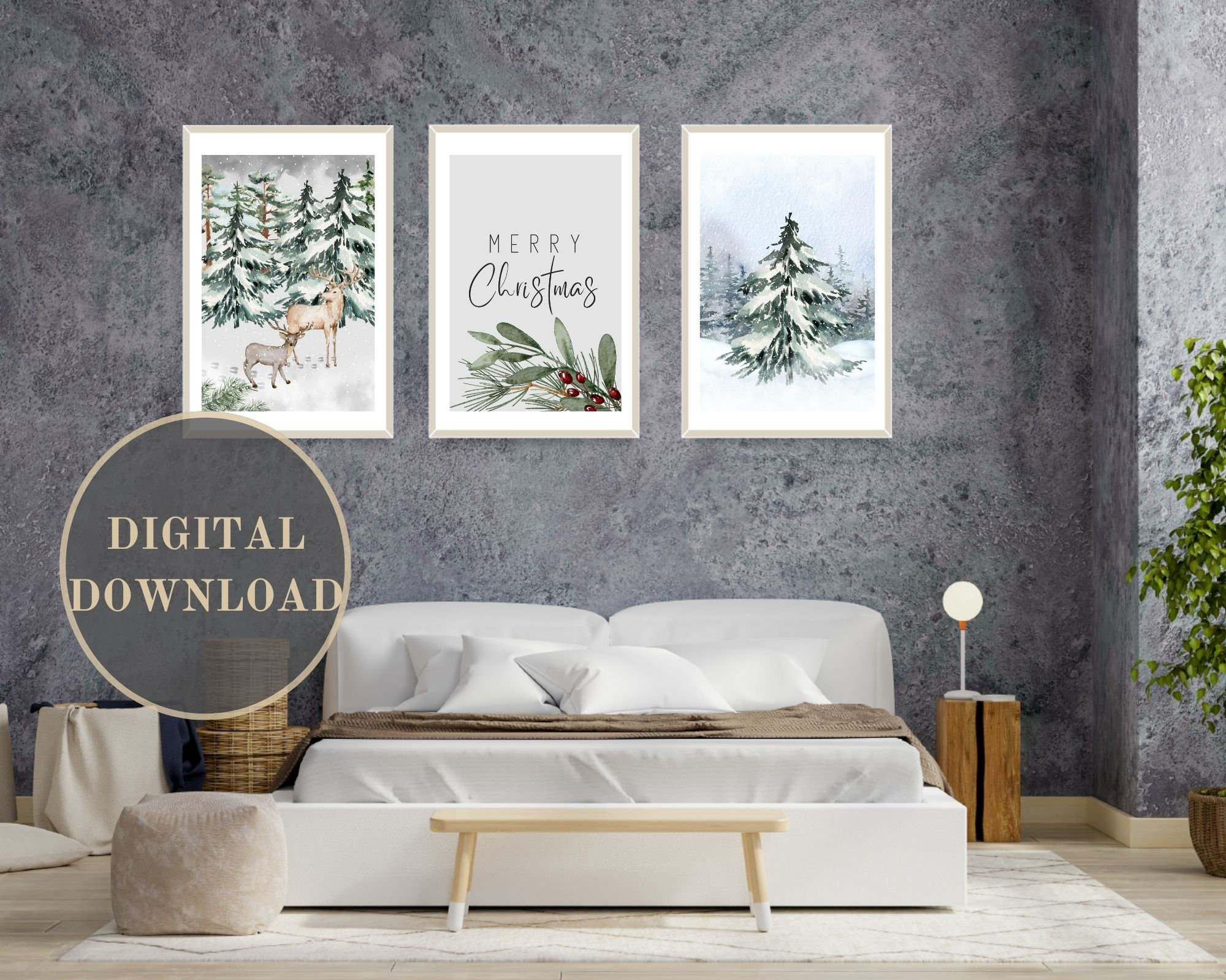 Cozy Winter Set of 3 Digital Holiday Decor Prints,snowy Christmas Trees ...