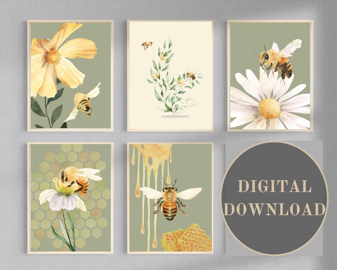 Digital Art Print Bundle Bee Wall Decor|honey Comb Decor|honey Beeart ...