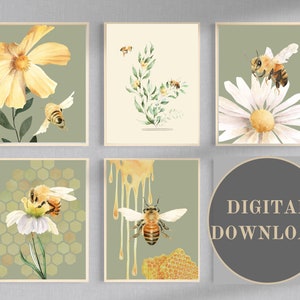 Digital Art Print Bundle Bee Wall Decor|honey Comb Decor|honey Beeart ...