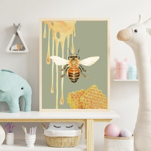 Digital Art Print|honey Bee Wall Decor|honey Comb Decor|plants Art ...