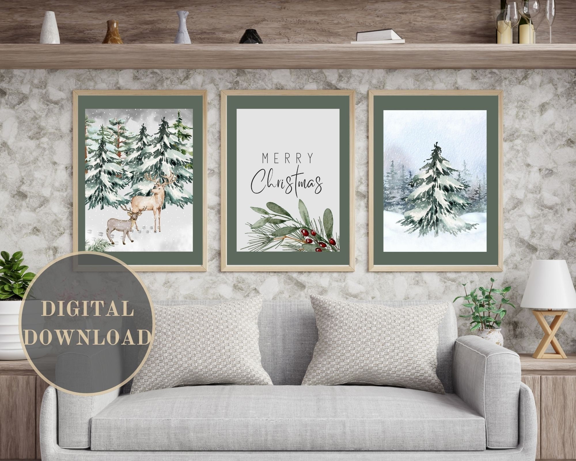 Cozy Winter Set of 3 Digital Holiday Decor Prints,snowy Christmas Trees ...