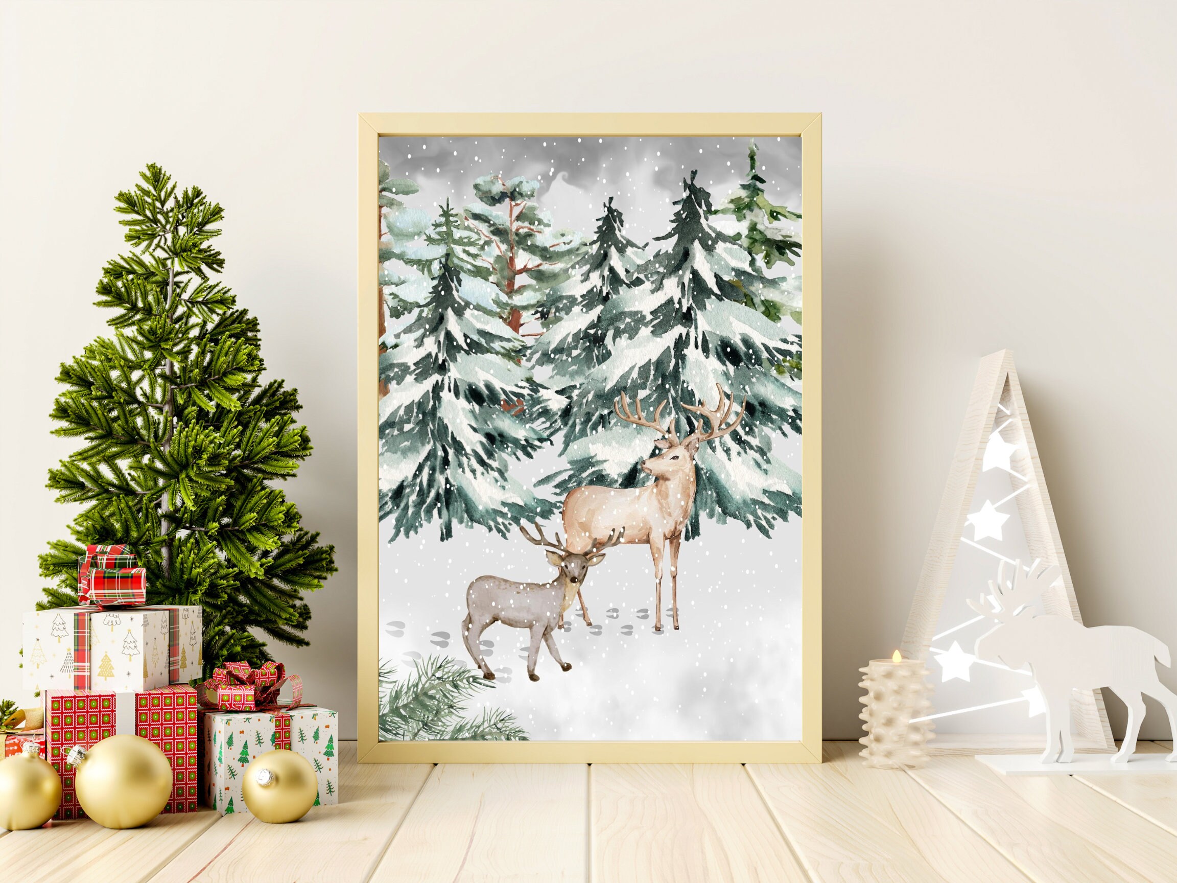 Cozy Winter Set of 3 Digital Holiday Decor Prints,snowy Christmas Trees ...