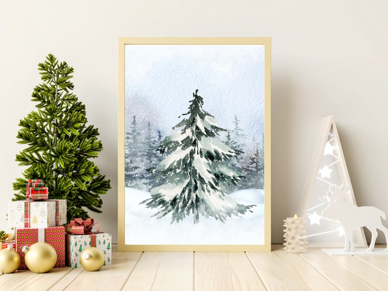 Cozy Winter Set of 3 Digital Holiday Decor Prints,snowy Christmas Trees ...