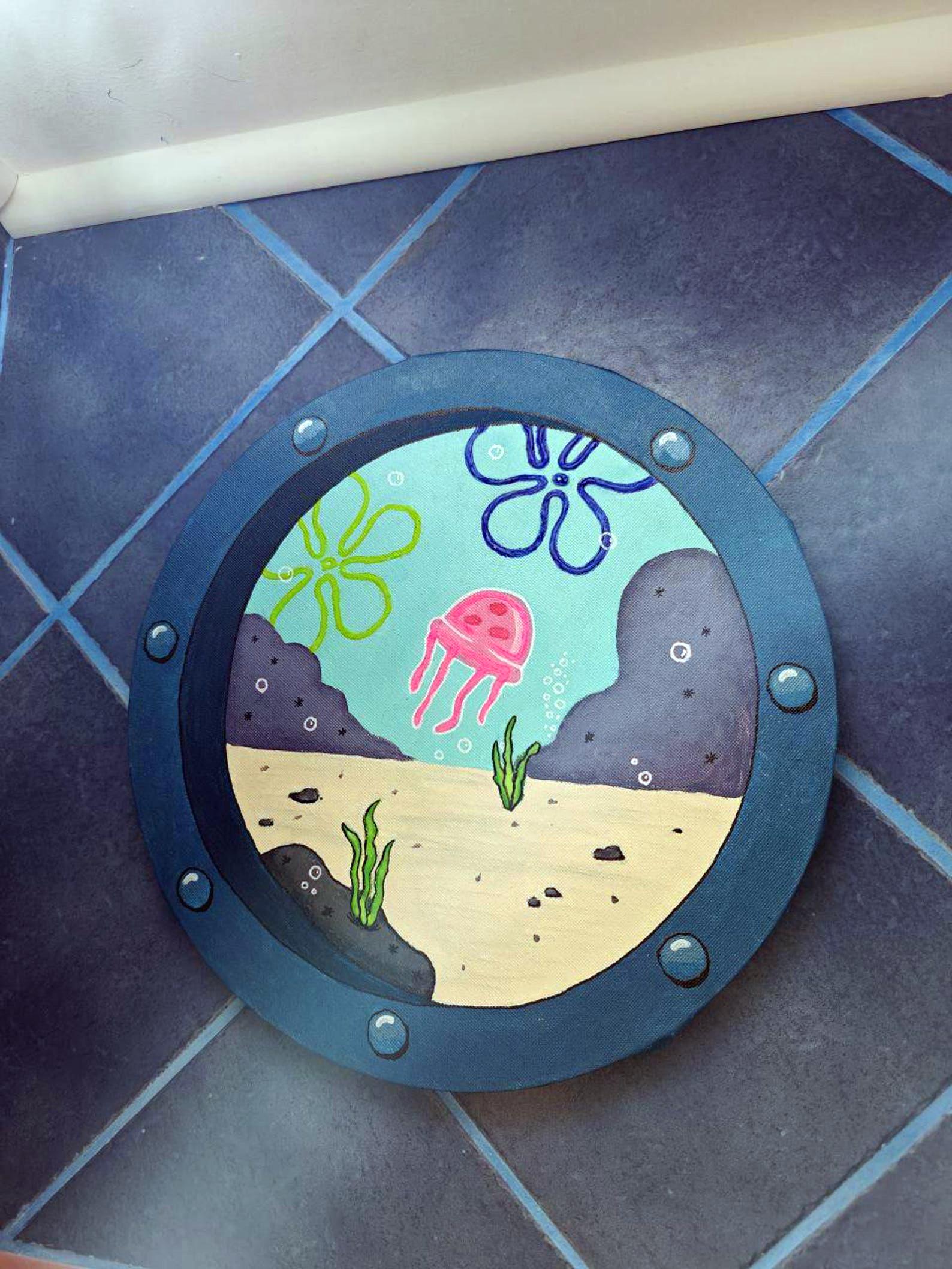 Handmade 90s 00s Cartoon Nostalgia Jellyfish Painting - Glow-in-the ...
