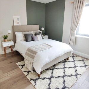 Cream Grey Trellis Bedroom Rug Soft Scandi Shaggy Geometric Guest Room ...