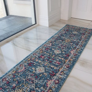 Soft Blue Traditional Floral Bordered Rug Large Multicolour Living Room ...