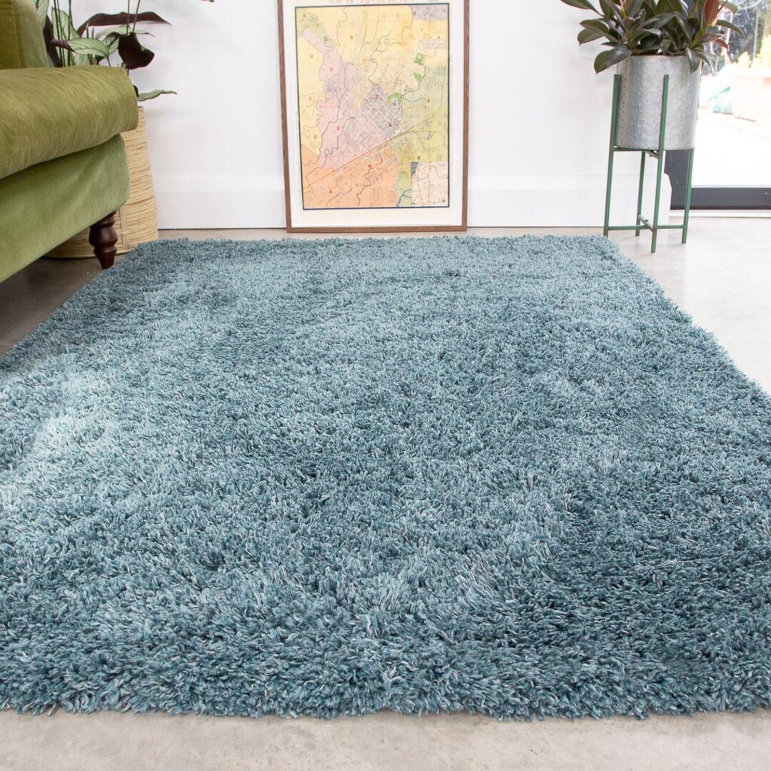 Super Soft Teal Blue Shaggy Rug Large Living Area Bedroom Mat Plush ...