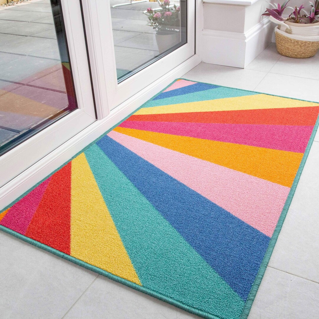 Mulitcolour Rainbow Washable Door Mat Fun Bright Colourful Welcome ...