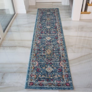 Soft Blue Traditional Floral Bordered Rug Large Multicolour Living Room ...