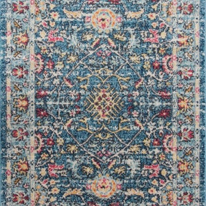 Soft Blue Traditional Floral Bordered Rug Large Multicolour Living Room ...