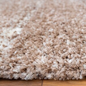 Natural Beige Mottled Shaggy Area Rug Brown Striped Bedroom Living Room ...