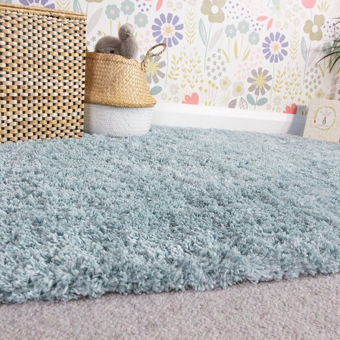 Duck Egg Blue Shaggy Rug Kids Bedroom Nursery Room Mat Long Runner Rugs ...