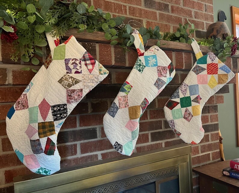 Handmade Christmas Stockings: Vintage Patchwork Quilt - Holiday Decor ...